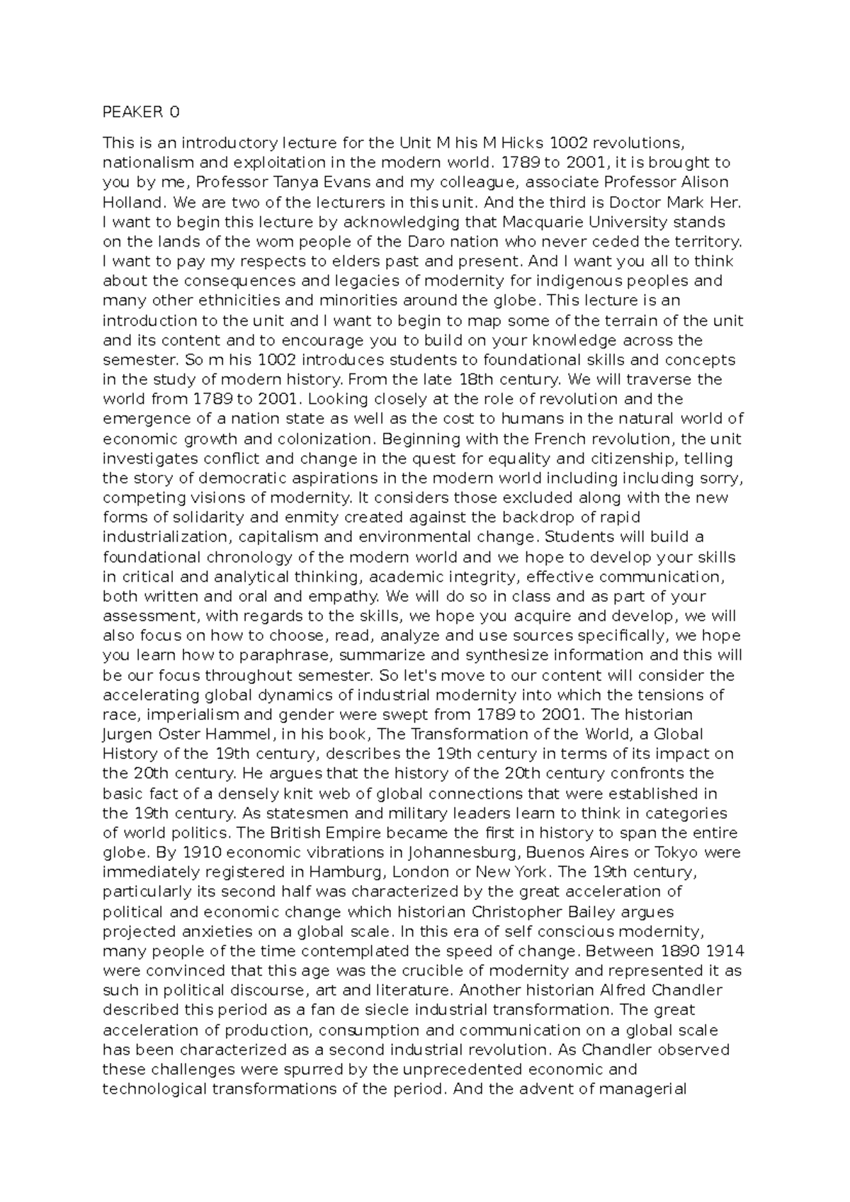 Lecture 1: Introduction to Nationalism and Modernity in MHIS1002 - Studocu