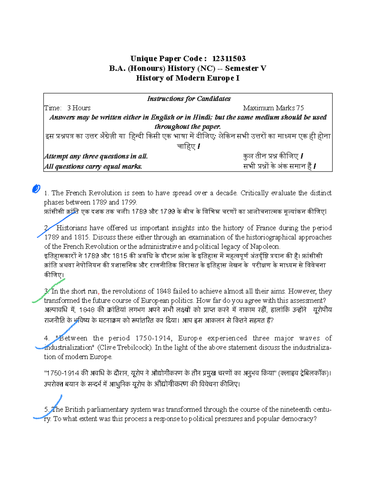 History Of Modern Europe - Unique Paper Code : 12311503 B. (Honours ...