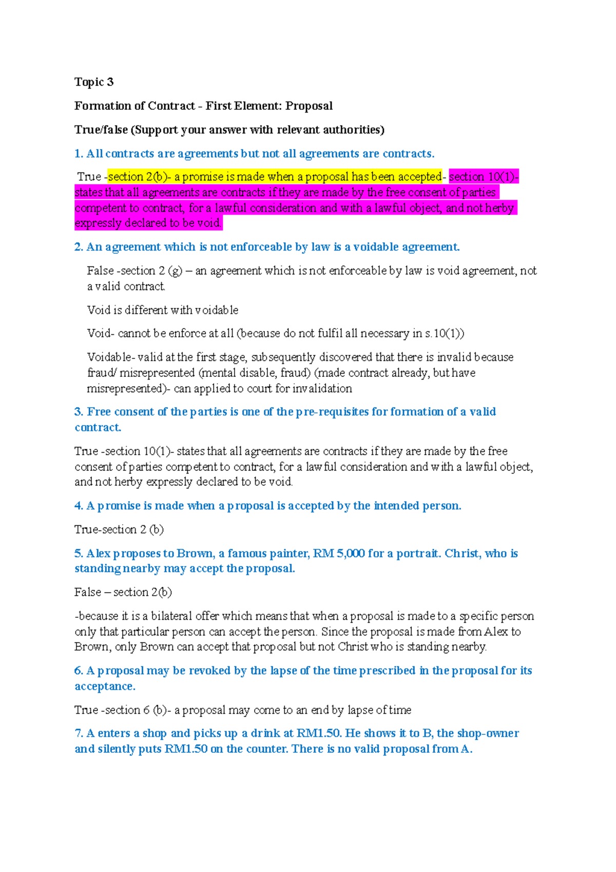 Topic 3 Offer - Topic 3 Formation of Contract - First Element: Proposal ...