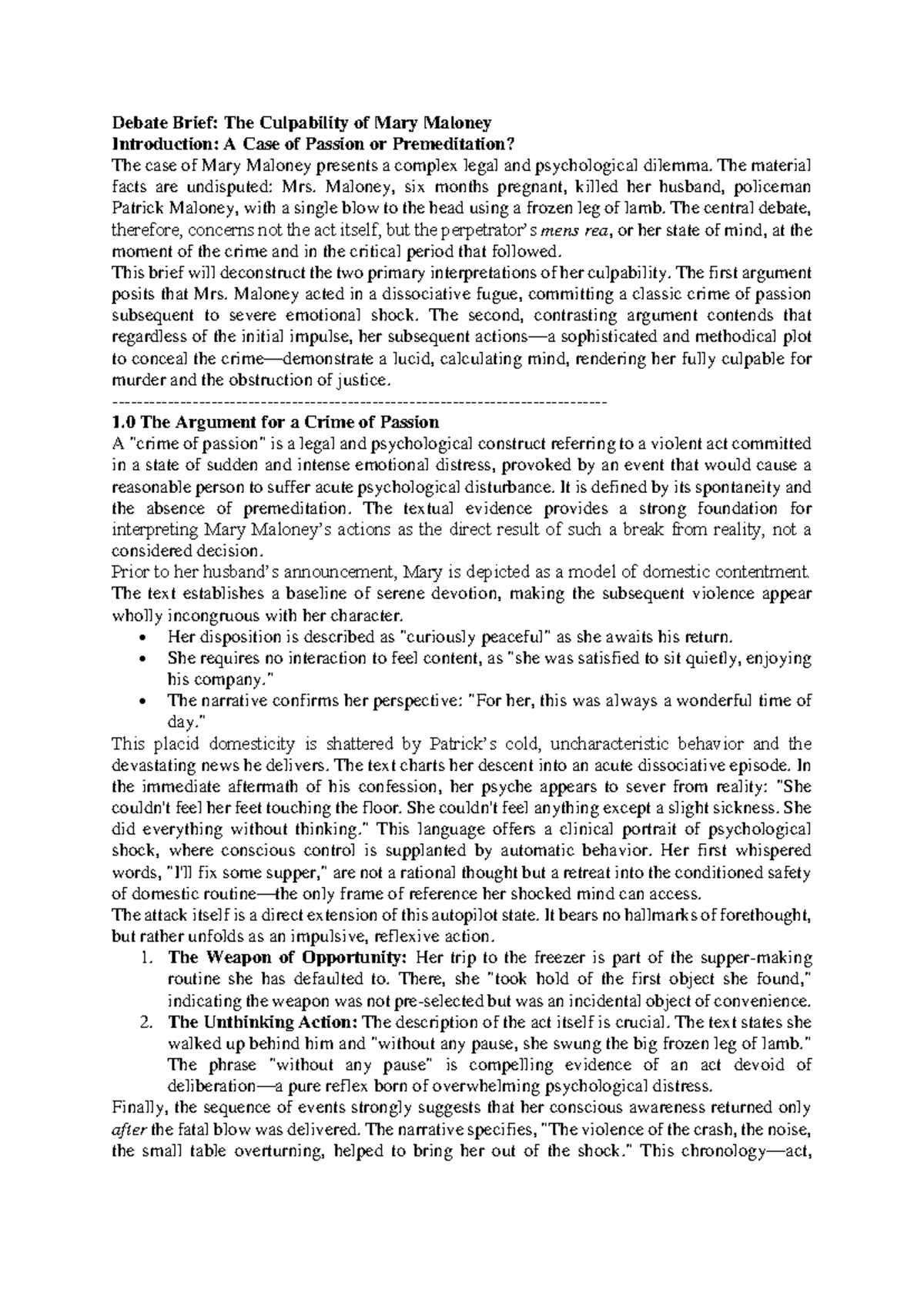 Debate Brief: Culpability of Mary Maloney in "Lamb to the Slaughter ...