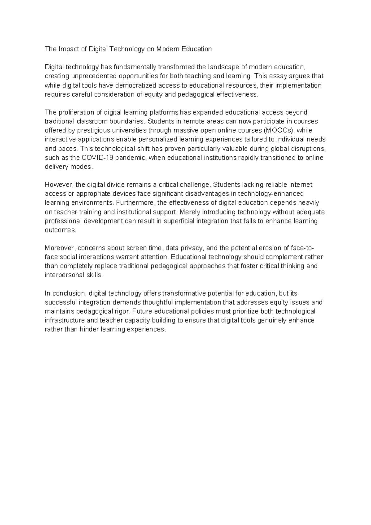 The Impact of Digital Technology on Modern Education: A Critical ...