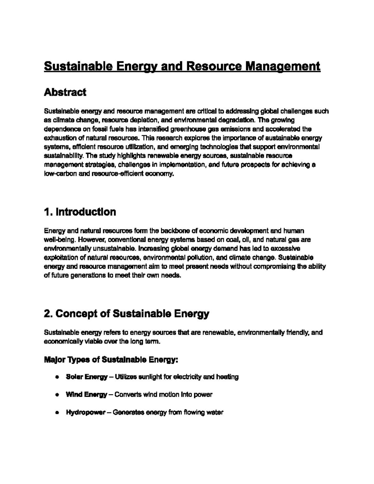 Sustainable Energy & Resource Management: Strategies & Future Prospects ...
