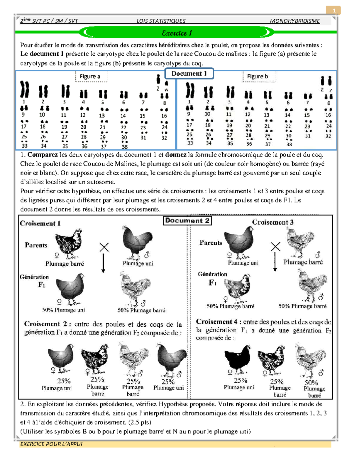 Exercice de SVT PC 2ème: Statistiques et Monohybridisme chez Animaux ...