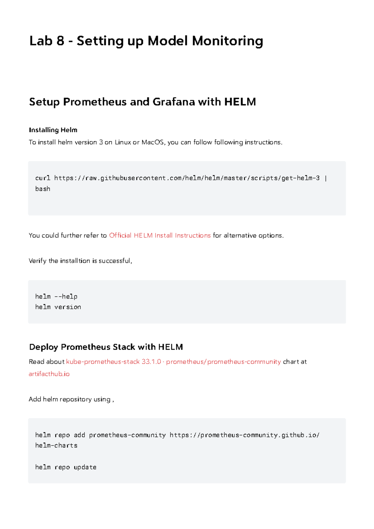 Lab 8: Model Monitoring Setup with Prometheus & Grafana using HELM ...