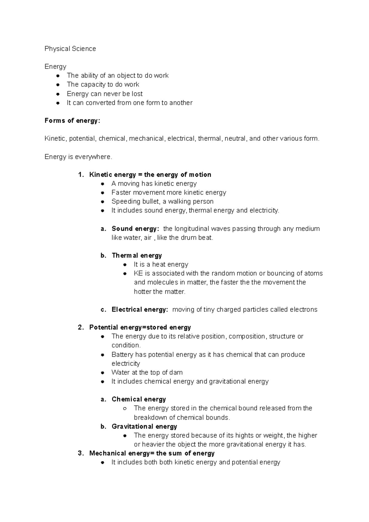 Physical Science (Energy) - Physical Science Energy The ability of an ...