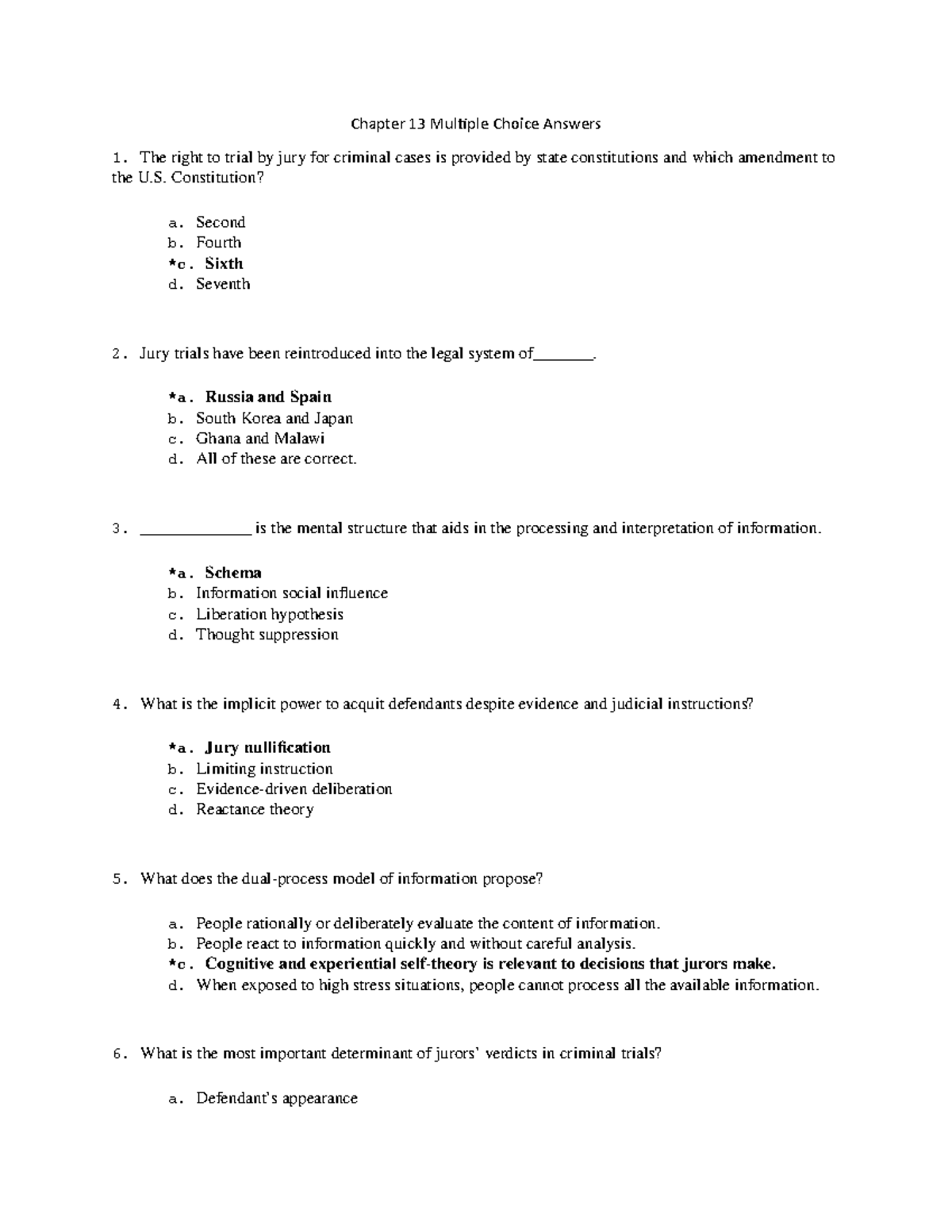 Chapter 13 MC Answers: Juror Decision-Making Insights and Evidence ...