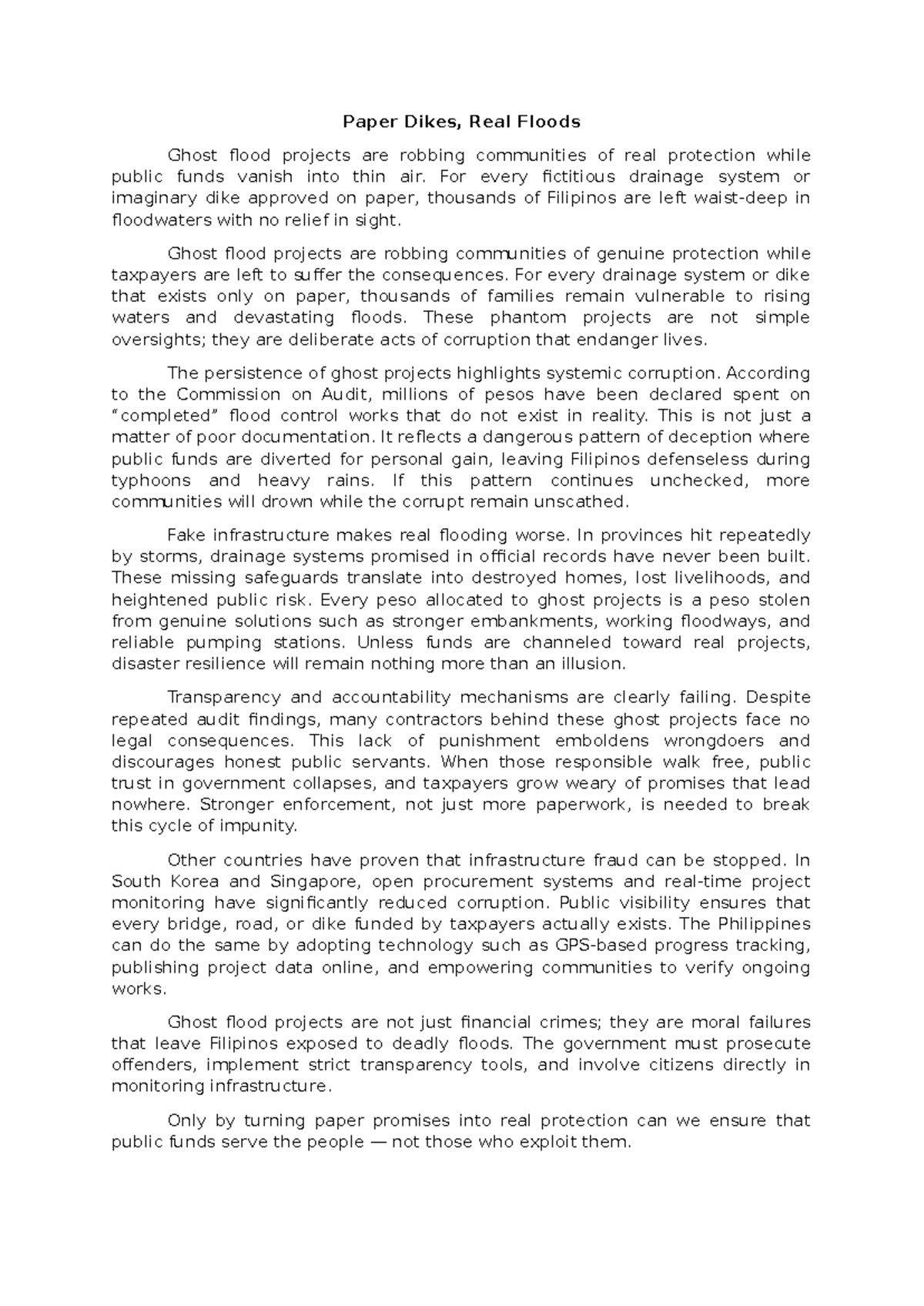 Editorial - Paper Dikes: Exposing the Ghost Flood Projects in the ...