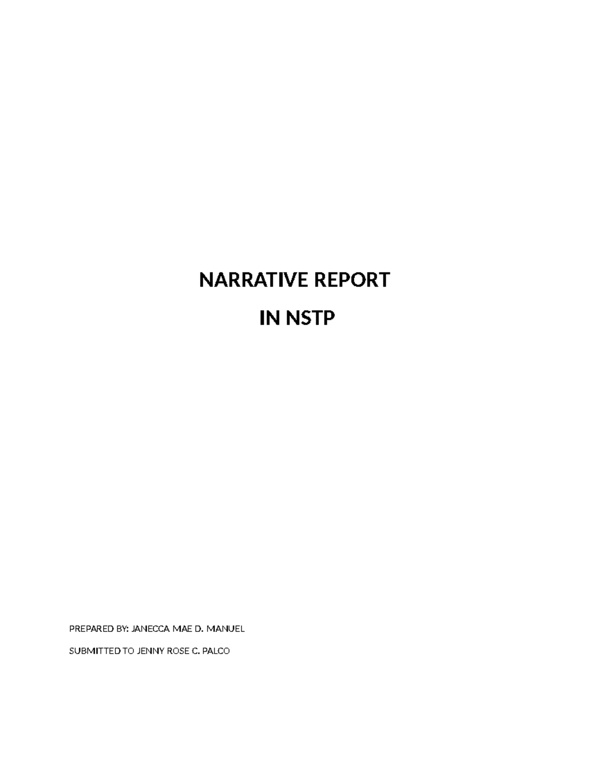 Narrative Report - National Service Training Program 1 - NARRATIVE ...