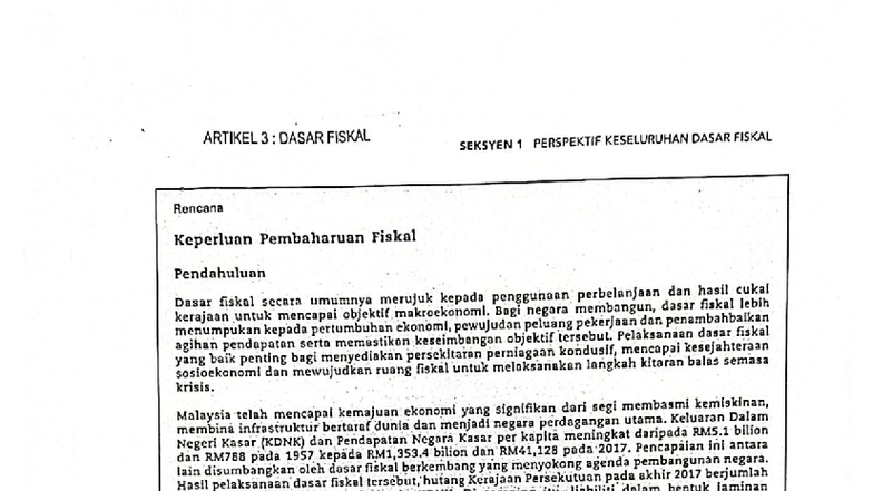Artikel 3: Dasar Fiskal dan Pembaharuan di Malaysia - Studocu