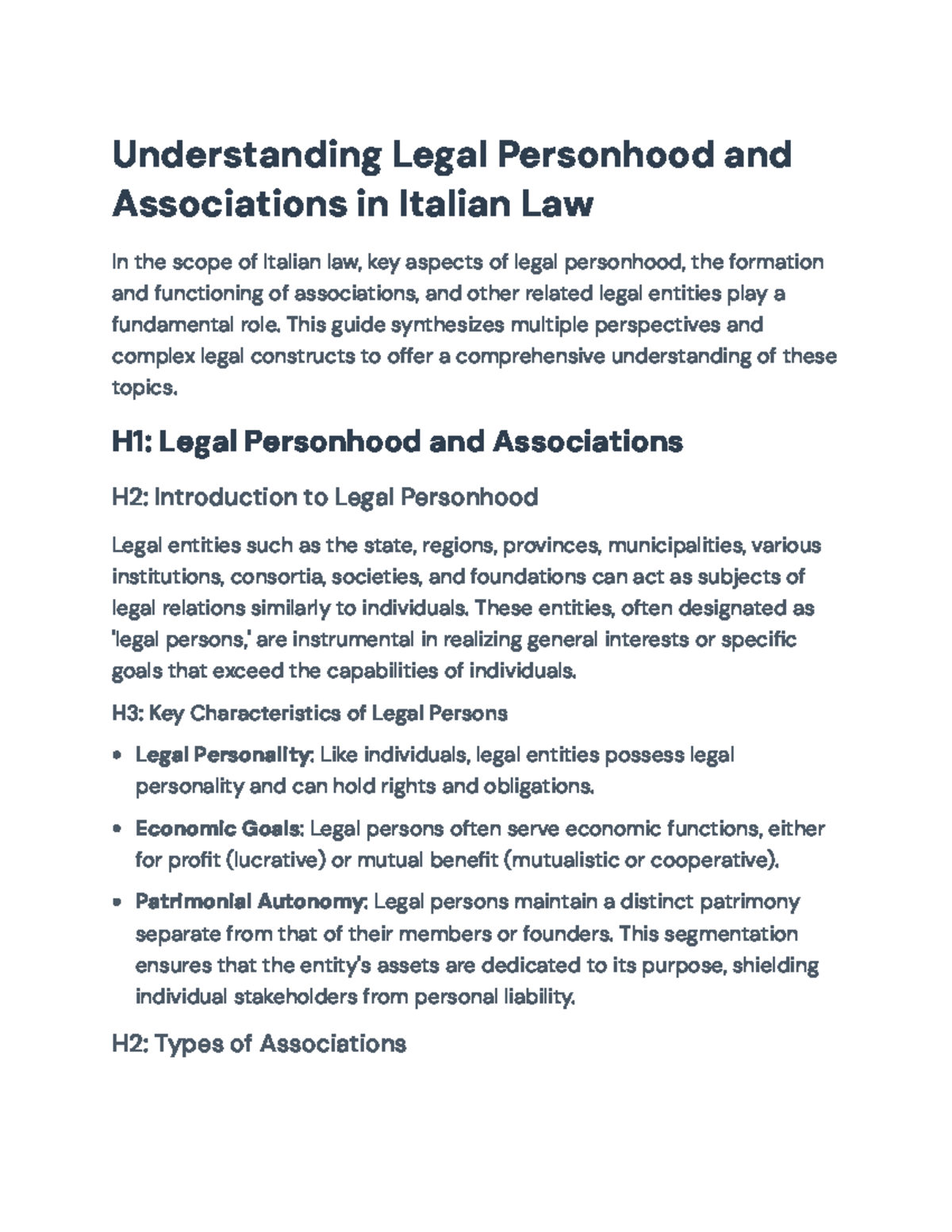 Understanding Legal Personhood and Associations in Italian Law: A Guide ...