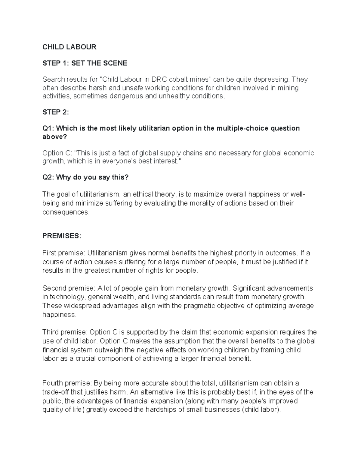 Child Labour Ethics Analysis - SUS1501 ASSIGNMENT 3 - Studocu