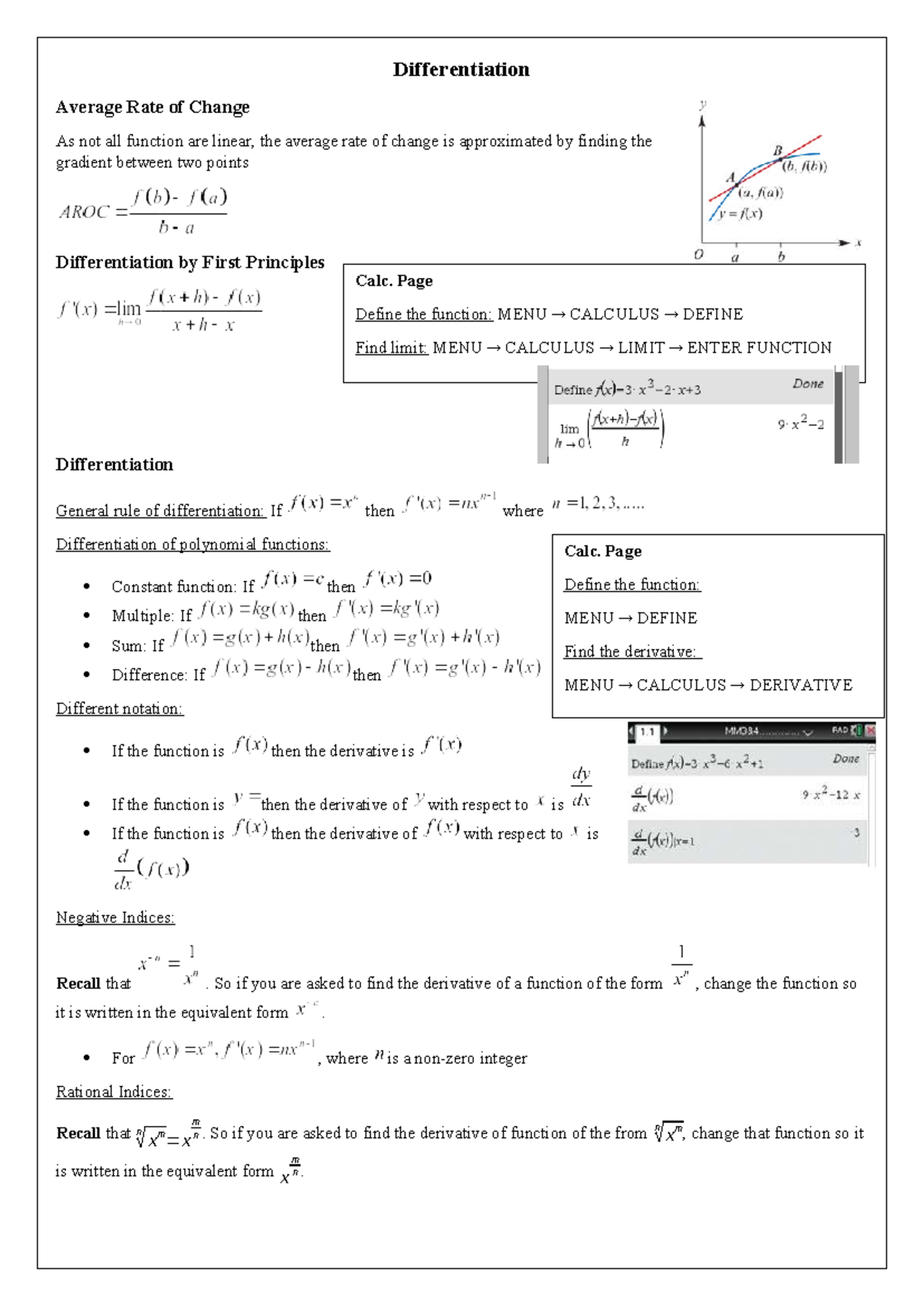 Revised Notes for Differentiation (Calc 101) - Studocu