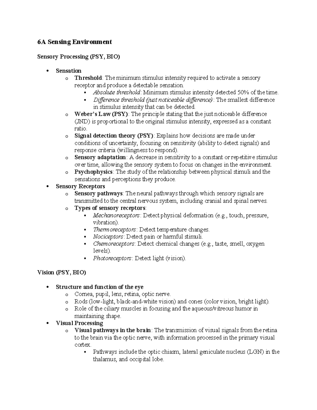 Wk1 MCAT Psych Outline - nskjcnmdsklcdnws - 6A Sensing Environment ...