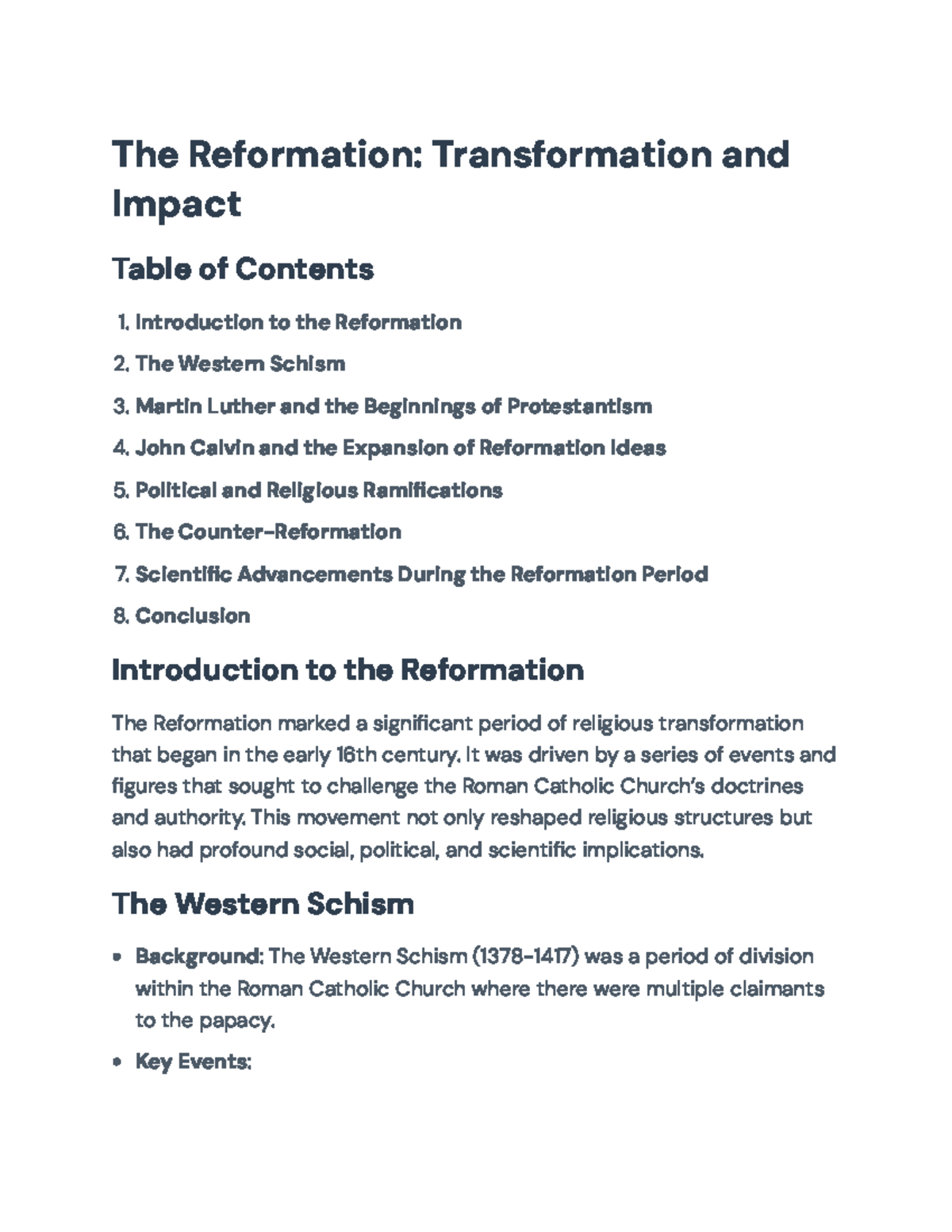 Final Exam Notes: The Reformation's Transformation and Impact - The ...