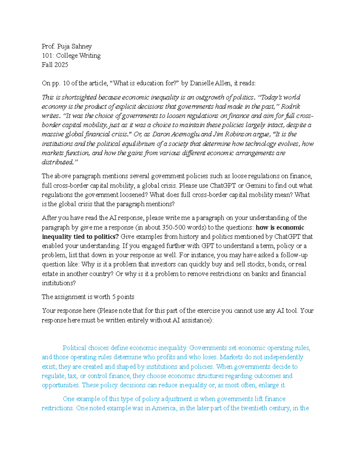 Sahney 101: College Writing Fall 2025 - Close Reading Assignment - Studocu
