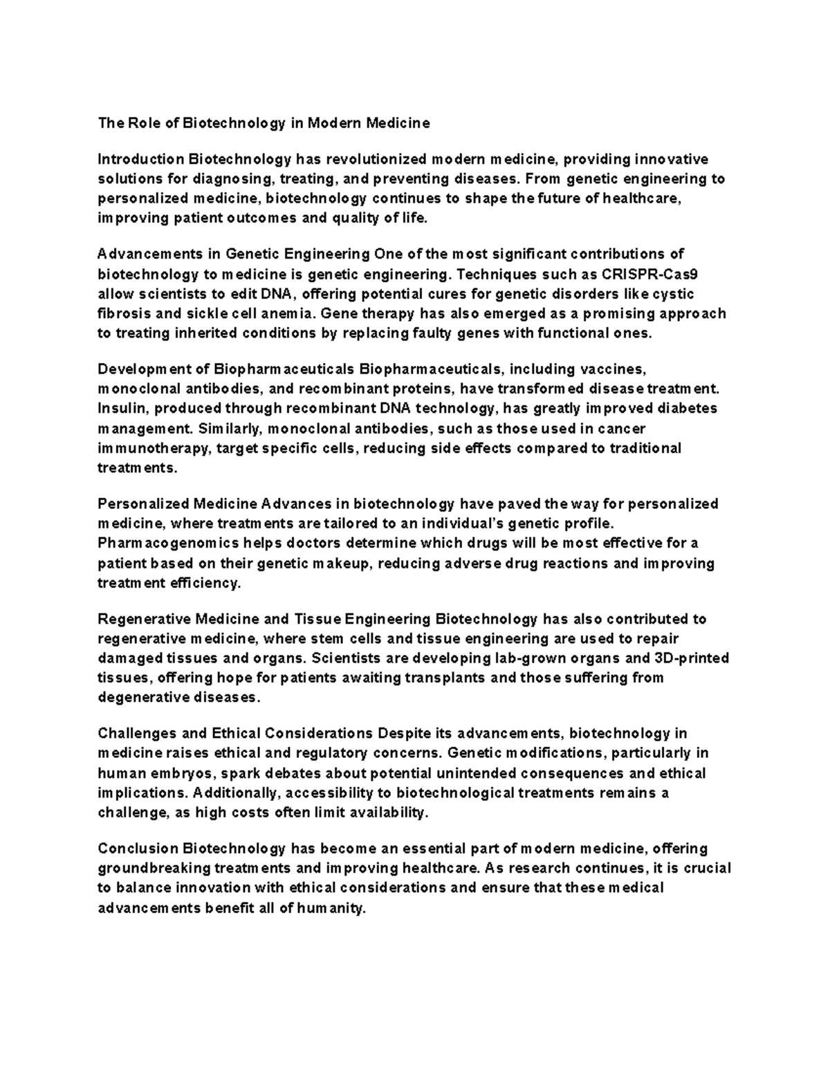 The Role of Biotechnology in Modern Medicine - The Role of ...
