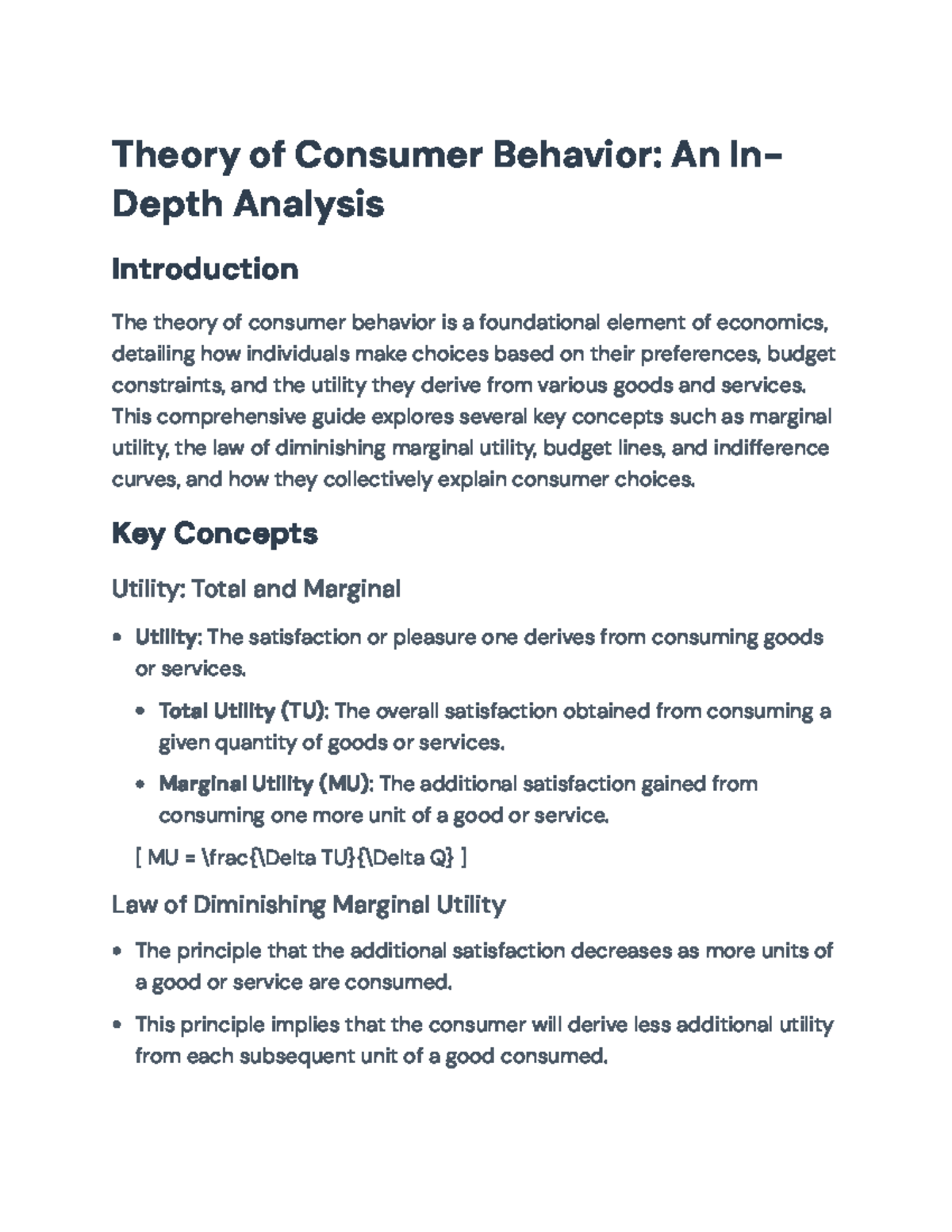 Theory of Consumer Behavior: Key Concepts and Applications Analysis ...