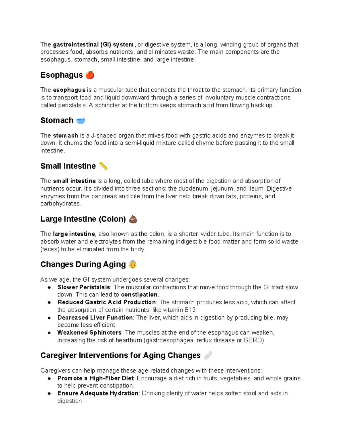 Anatomy Notes on the GI System: Key Components & Aging Effects - Studocu