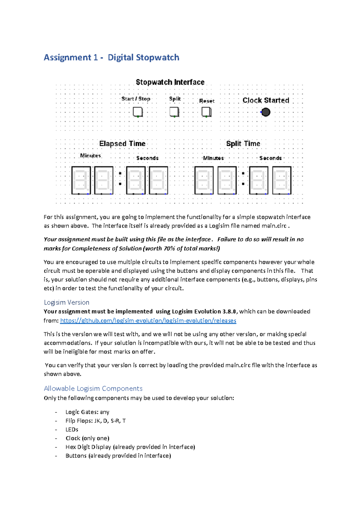 Digital Stopwatch Design Assignment 1 - Logisim Implementation Guide - Studocu