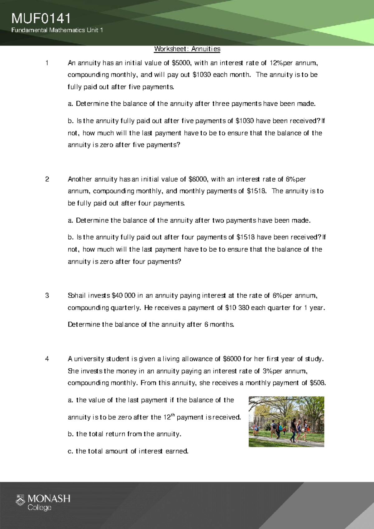 Annuities Worksheet - MUF0092 - Monash - Studocu