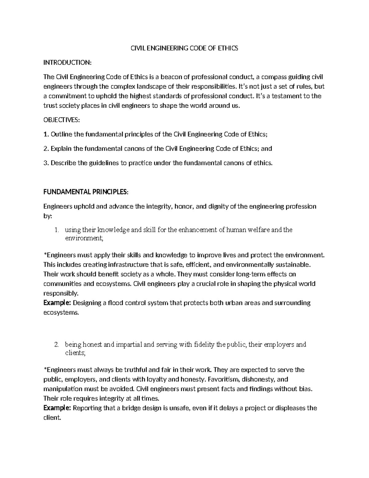 CIVIL ENGINEERING CODE OF ETHICS: Principles and Canons Explained - Studocu