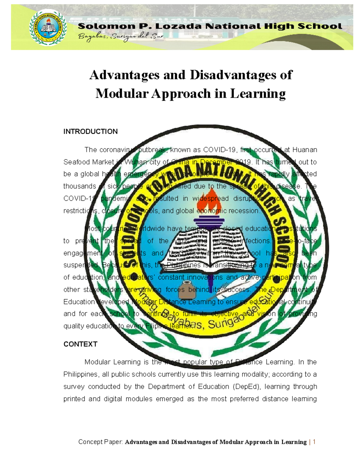 Advantages and Disadvantages of Modular Learning Approach in PH - Studocu