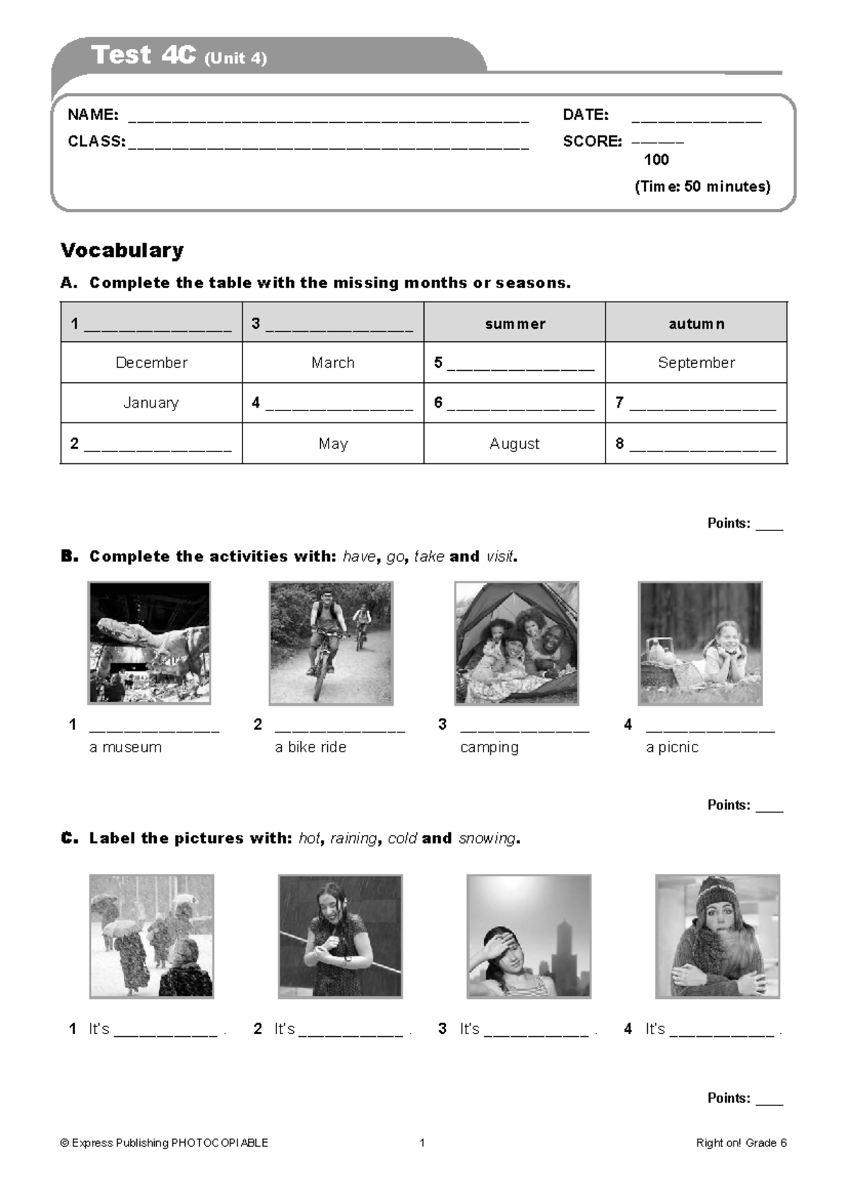 16 RO gr6 Test 4C Unit 4 - Vocabulary and Activities - Studocu