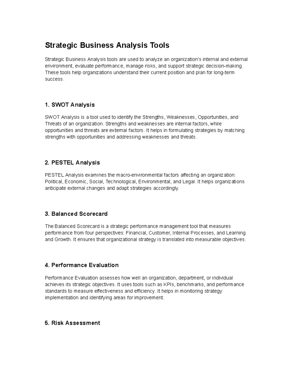 Strategic Business Analysis Tools: A Comprehensive Overview - Studocu