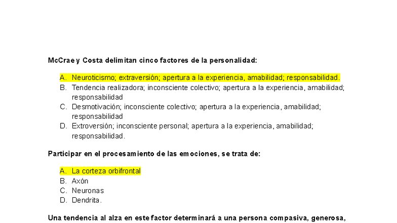 Aprendizaje y Desarrollo de la Personalidad: Unidad 2 Preguntas - Studocu
