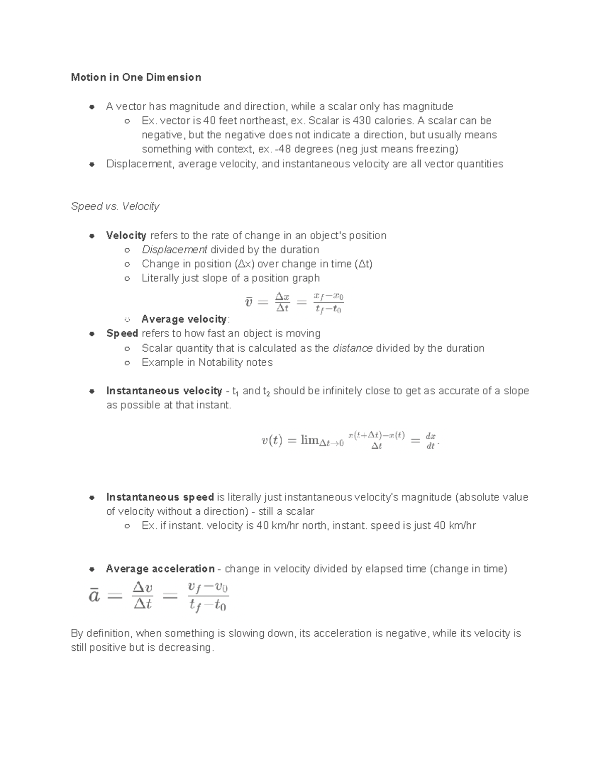 1D Motion Concepts and Kinematics - Physics 5A Lecture Notes - Studocu