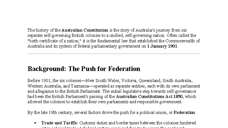 The Journey to Federation: The Australian Constitution Explained - Studocu