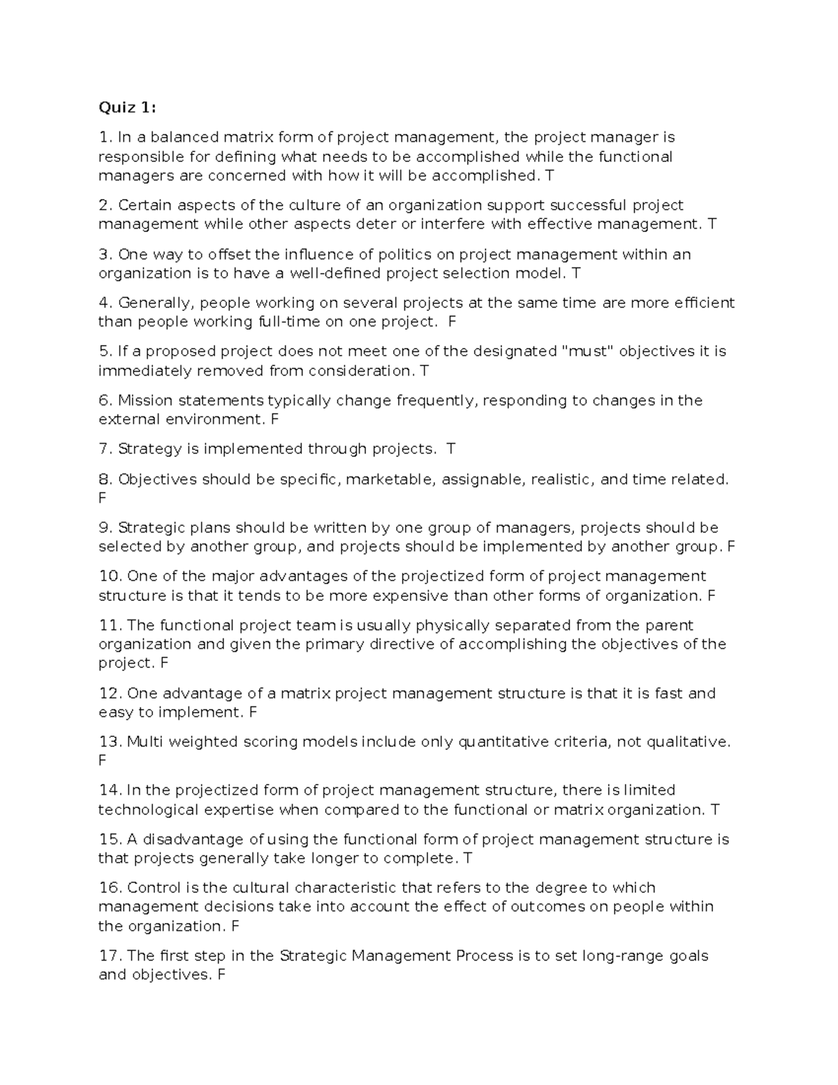 Quiz 1 - Project Management Insights and Concepts (PM101) - Studocu