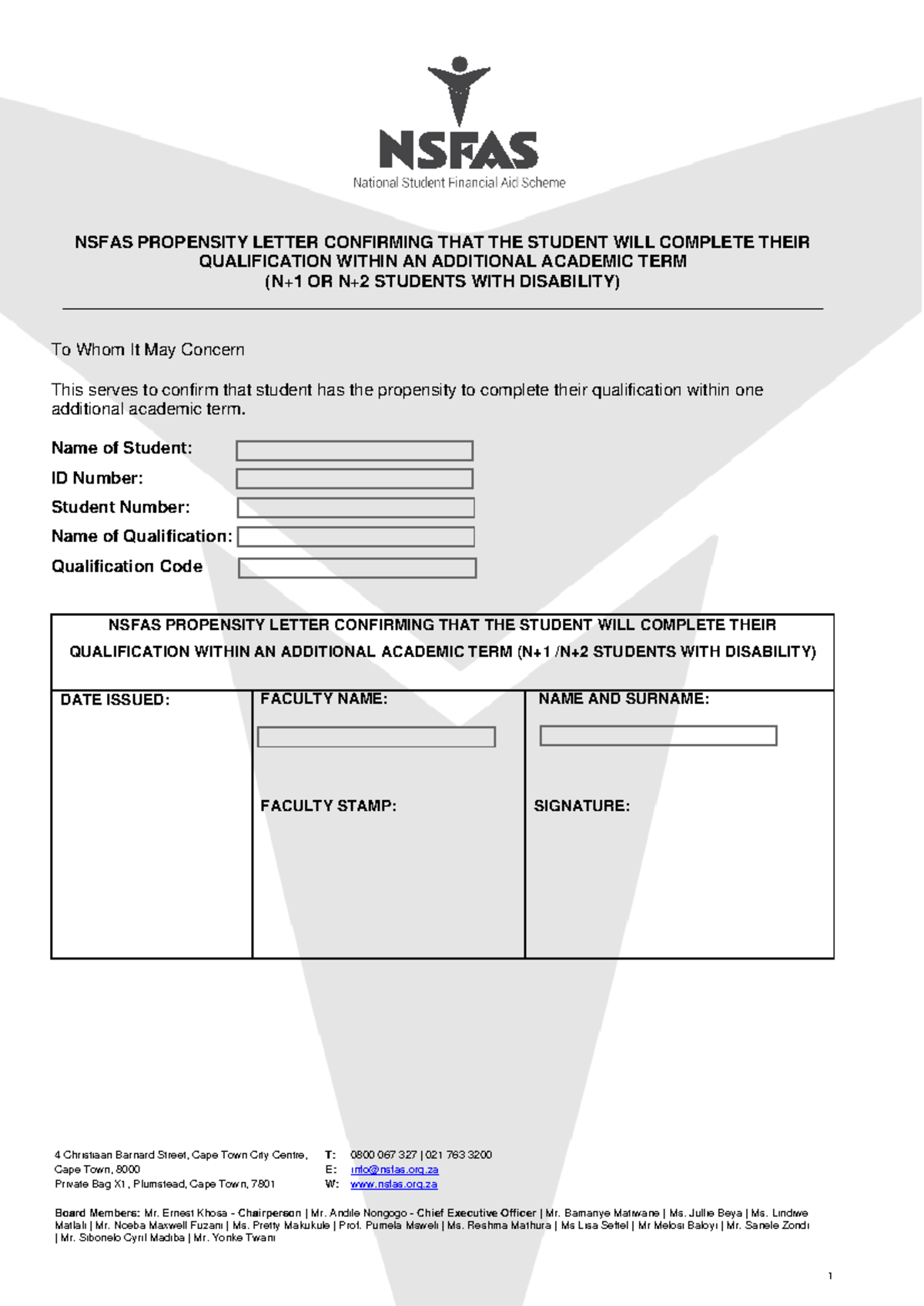 NSFAS Propensity Letter for Student Qualification Completion - Studocu