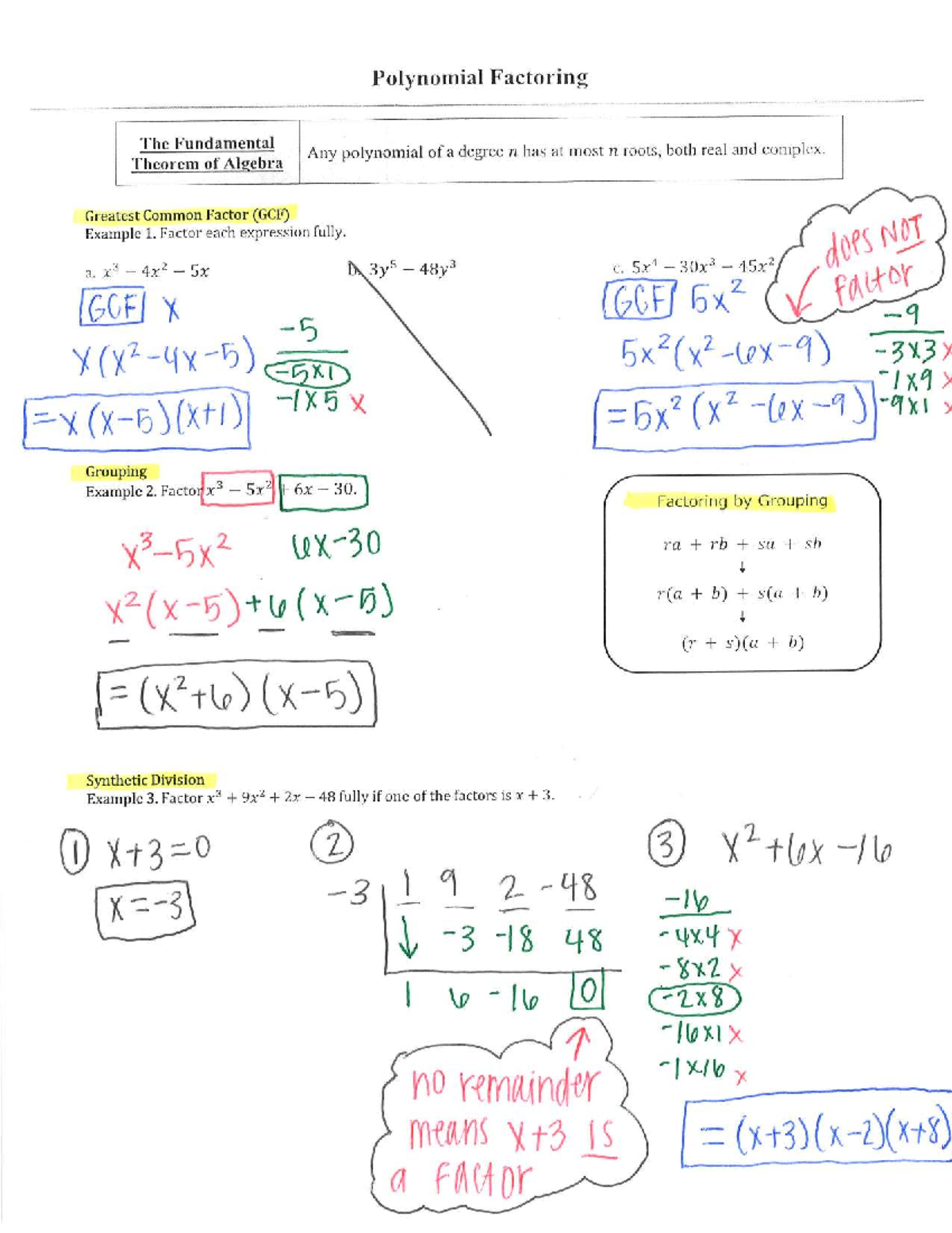 Polynomial Factoring: The Fundamental Theorem of Algebra - Studocu