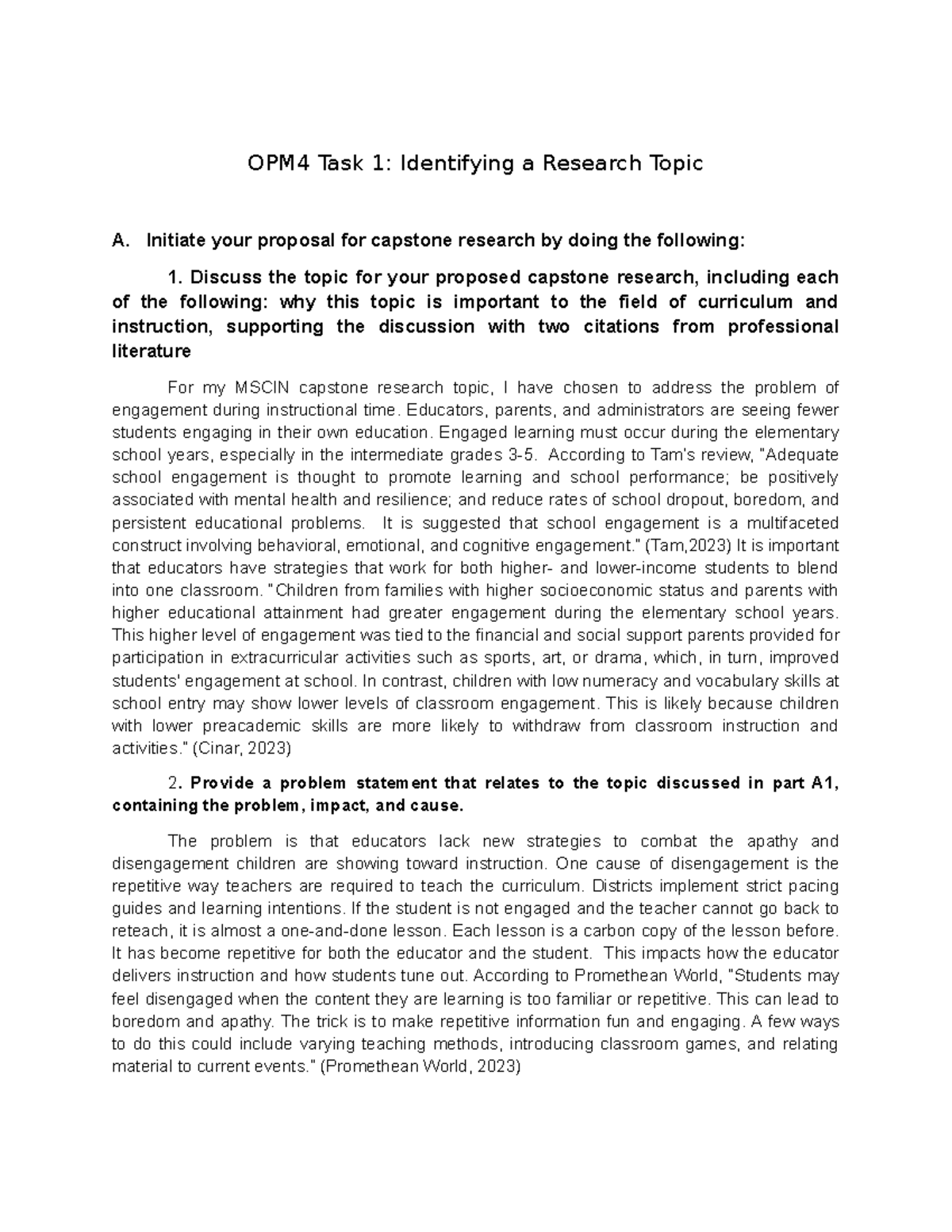 OPM4 Task 1: Capstone Research Proposal on Student Engagement - Studocu