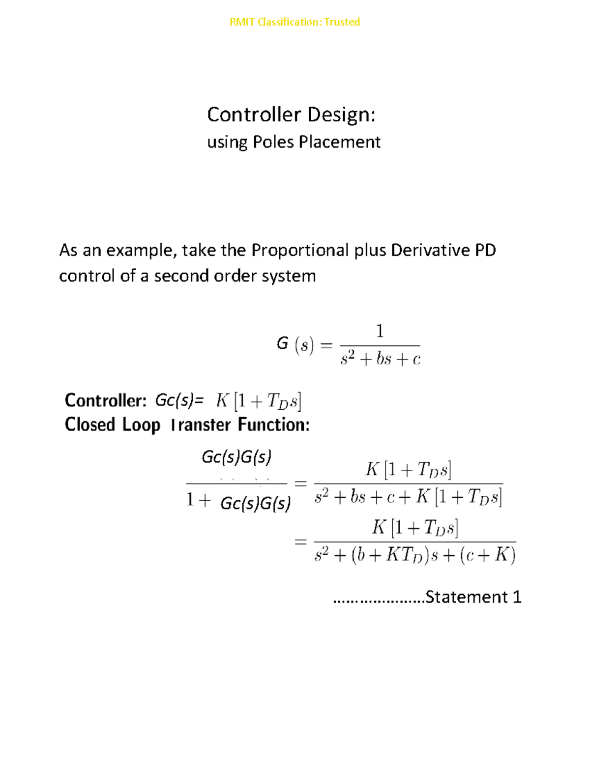 1 NB Controller Design using Pole Placement - Controller Design: using ...