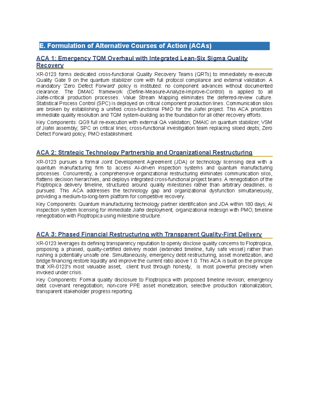 Formulation of Alternative Courses of Action (ACAs) for TQM Recovery ...