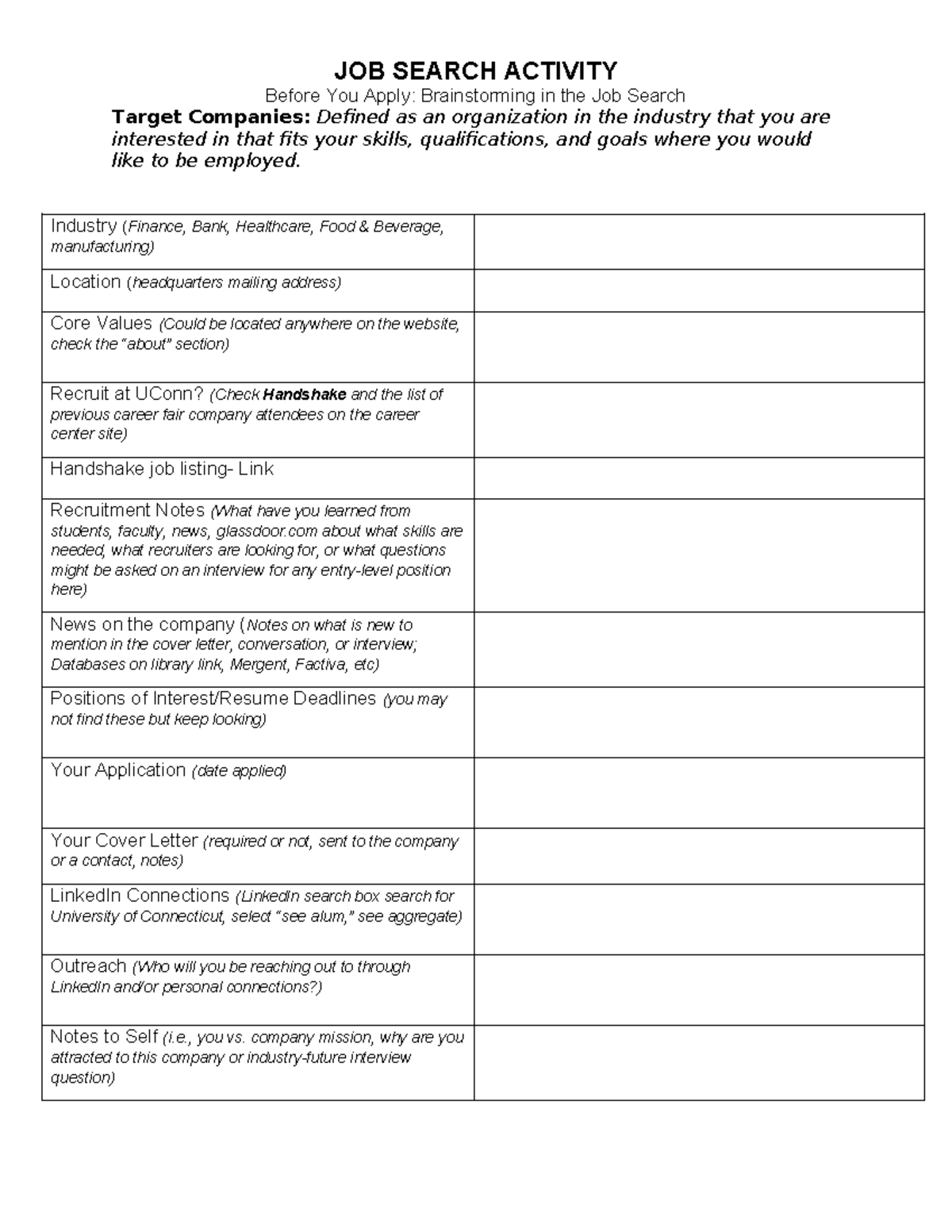 JOB SEARCH ACTIVITY: Target Companies & Application Notes 2025 - Studocu