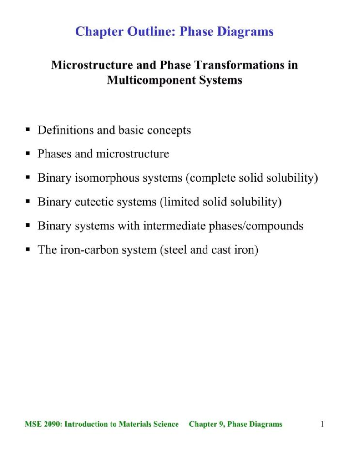 MSE 2090: Chapter 9 Outline on Phase Diagrams and Microstructure - Studocu