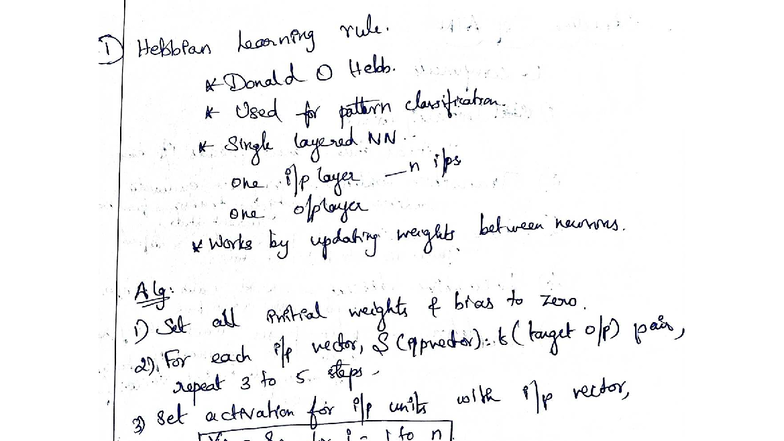 Hebbian Learning Rule: Pattern Classification Example (K221) - Studocu