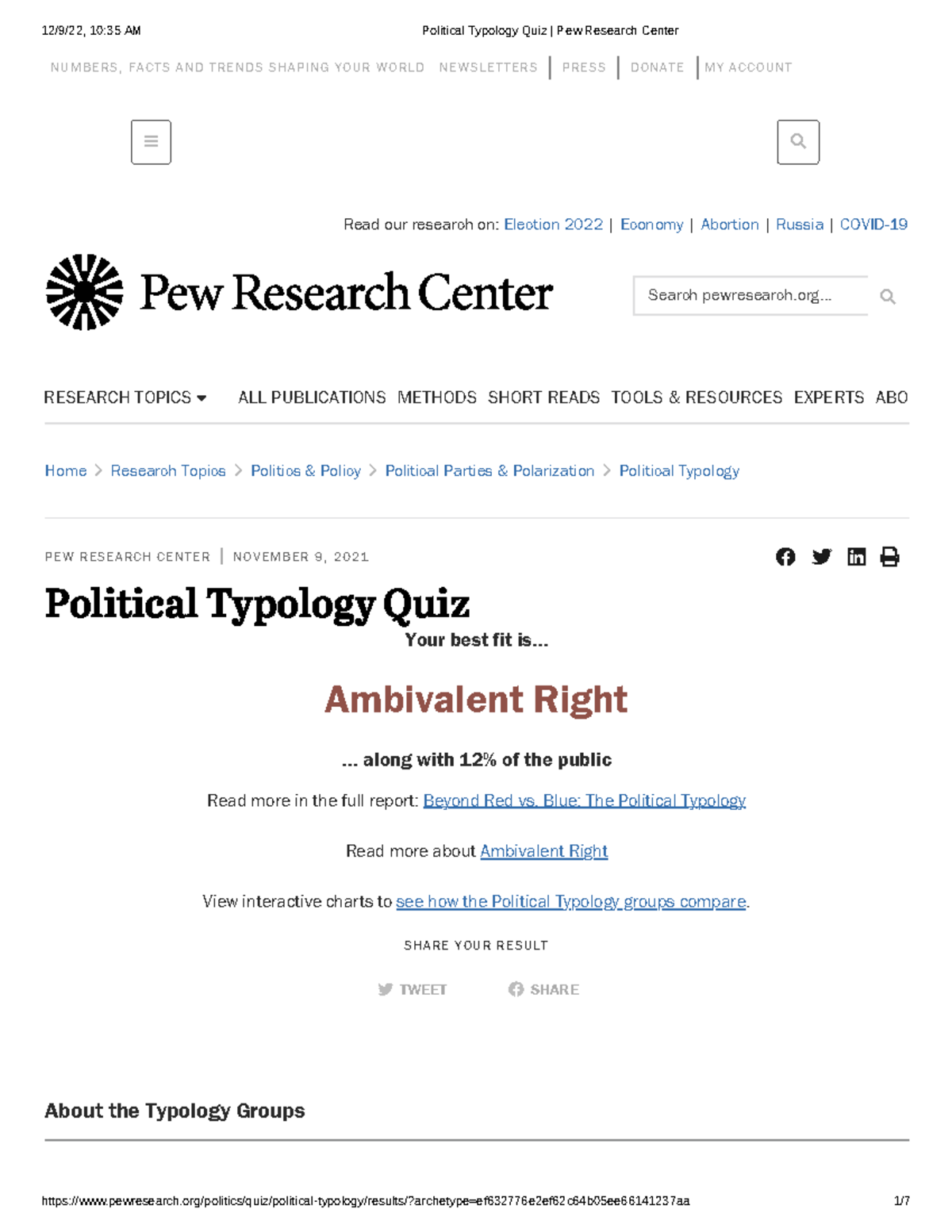 Political Typology Quiz Results: Understanding the Ambivalent Right ...