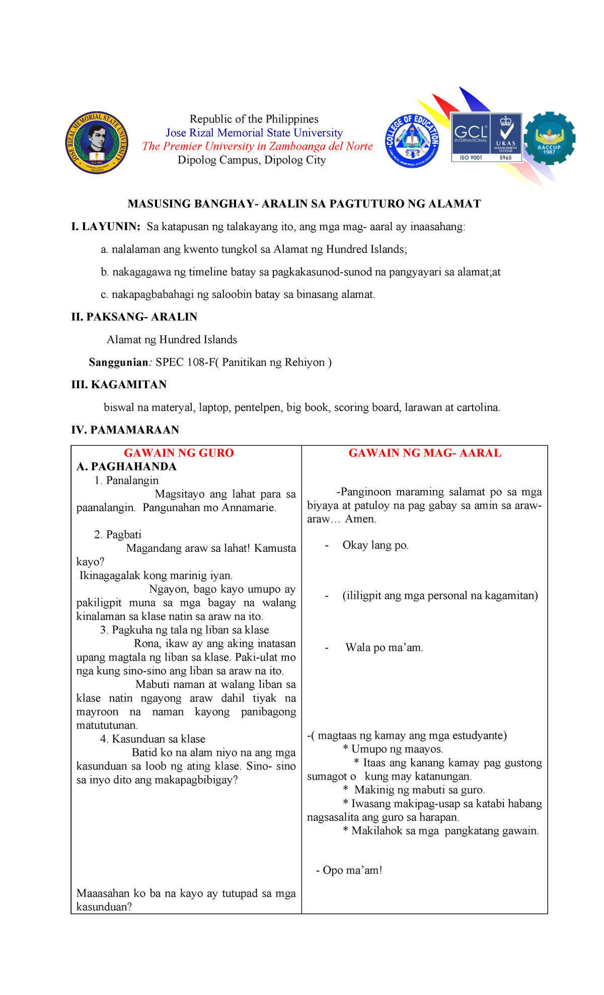 Mga Alamat ng Hundred Islands at Pag-aararo sa Bukid (SPEC 108-F) - Studocu