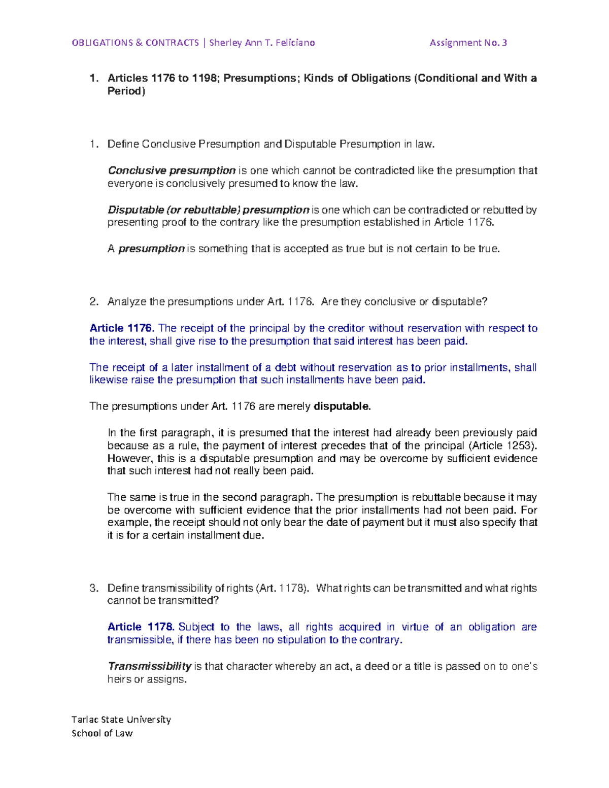 Types of Obligations: Analysis of Articles 1179-1230 in Civil Law - Studocu