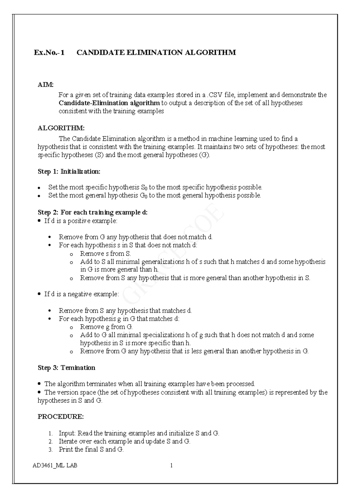 AD3461_ML LAB: Candidate Elimination & Naïve Bayesian Classifier ...