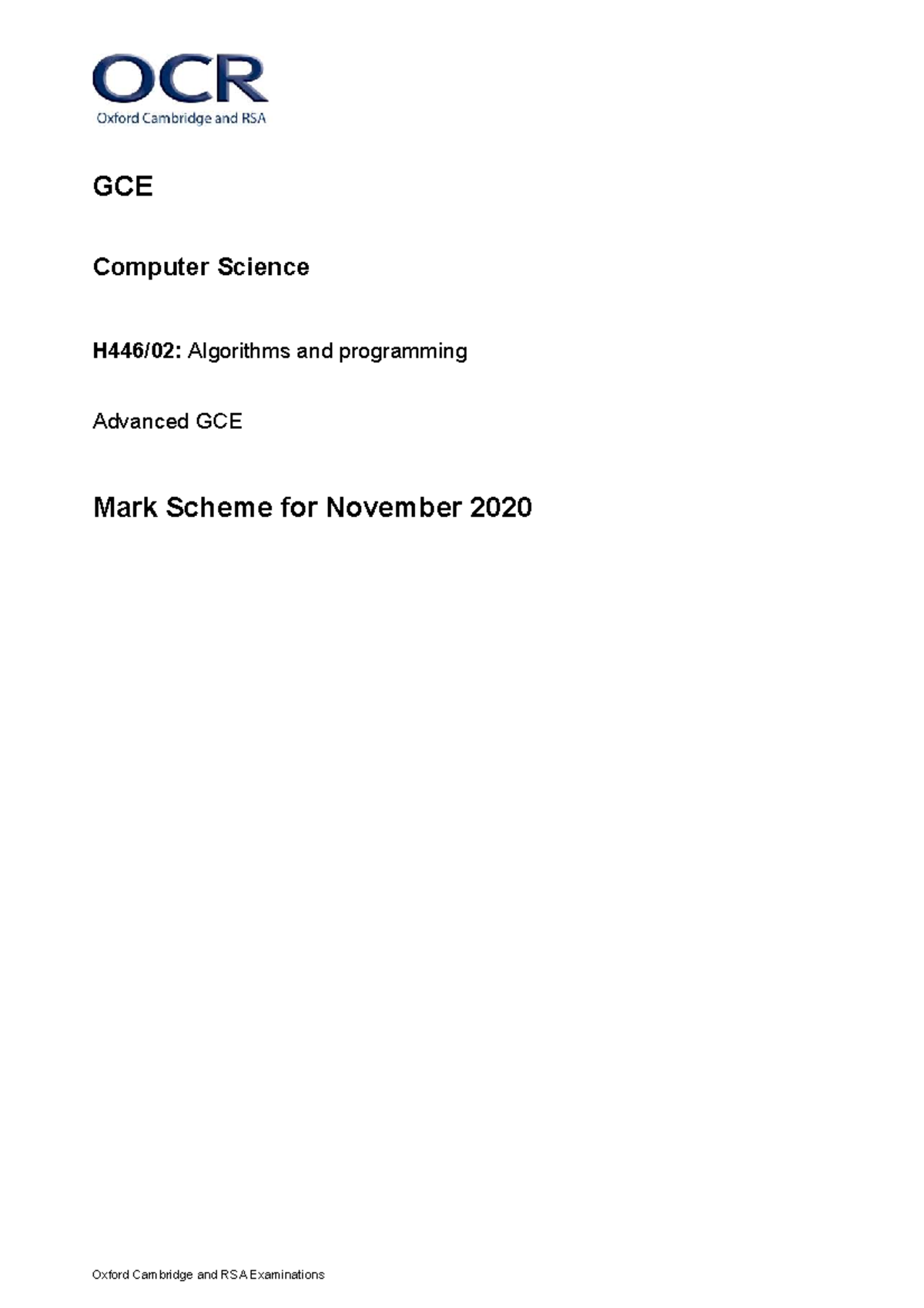 GCE Computer Science Algorithms & Programming Mark Scheme Nov 2020 ...