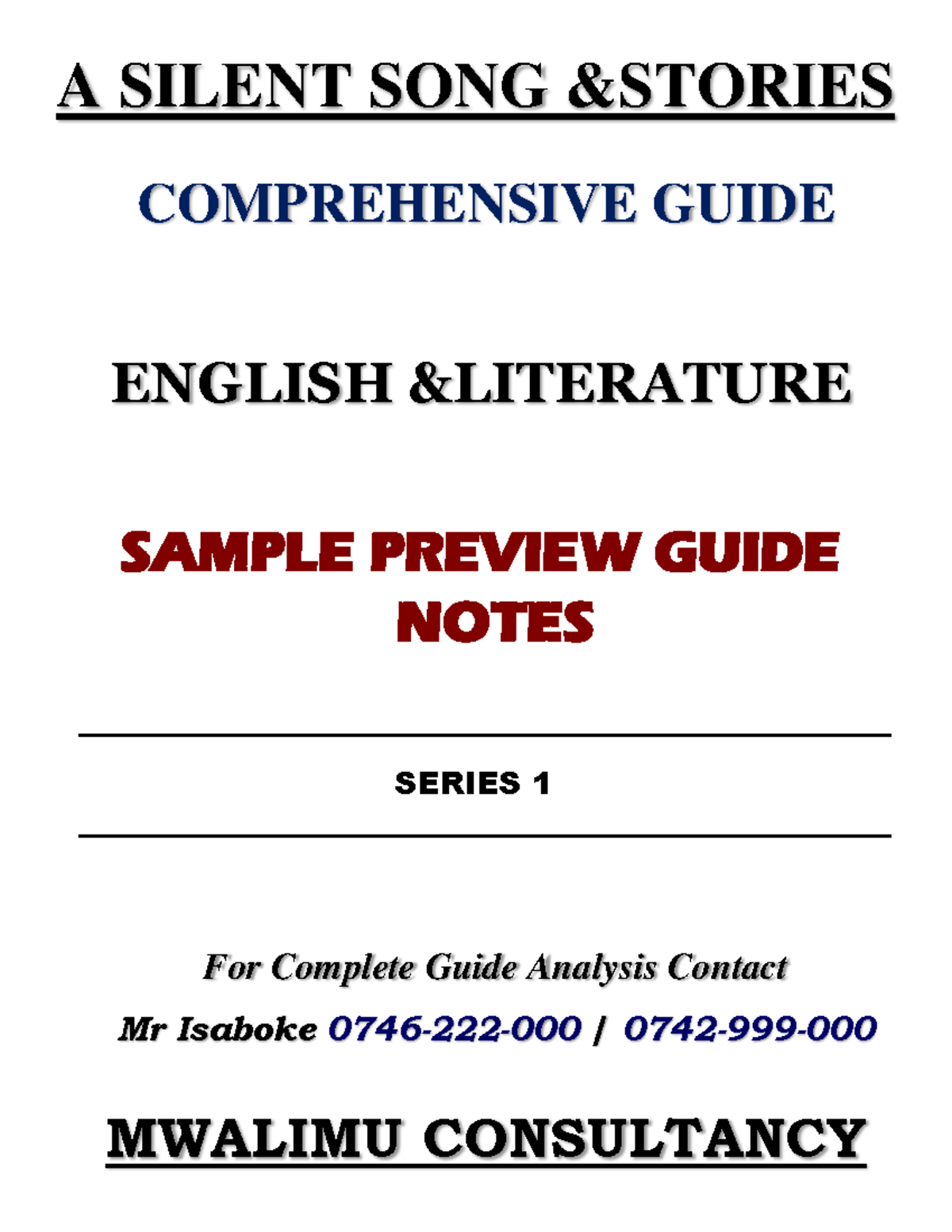 A Comprehensive Study Guide to A Silent Song & Other Stories SPLE S1 ...