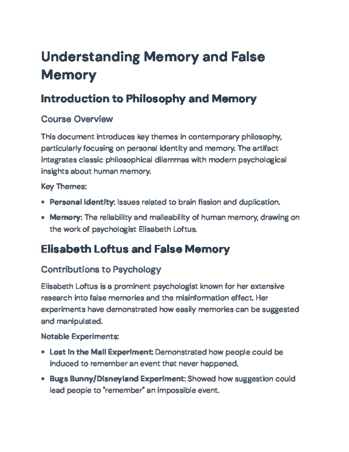 Understanding Memory and Personal Identity: Insights from Elisabeth Loftus - Understanding ...