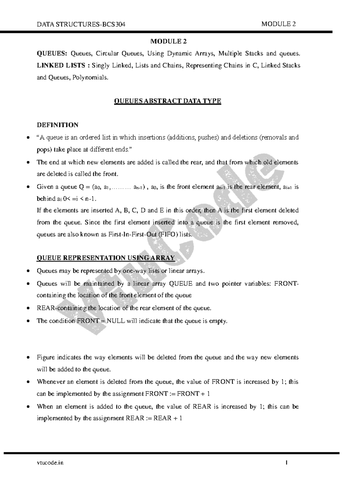 BCS304 Module 2: Queues, Linked Lists, and Data Structures Overview ...