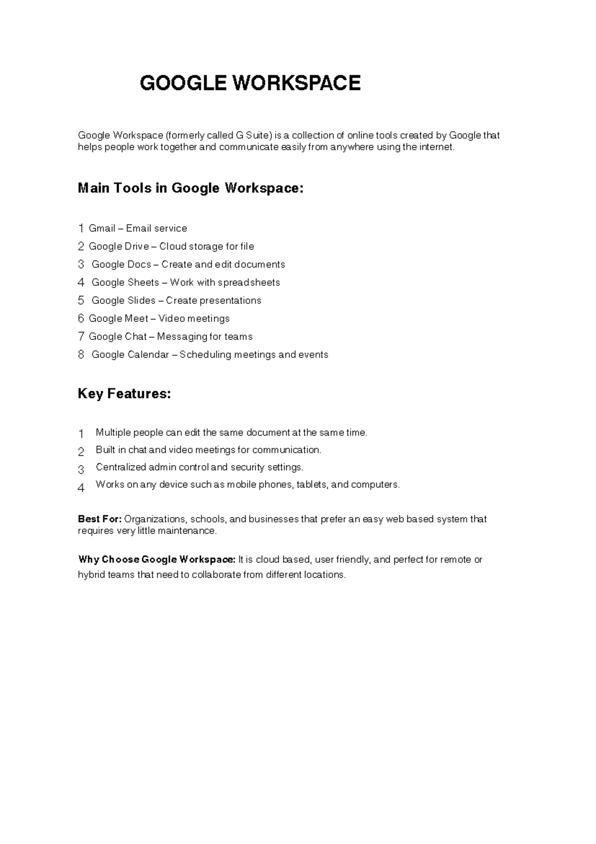 Google Workspace Overview: Tools & Features Explained - Studocu