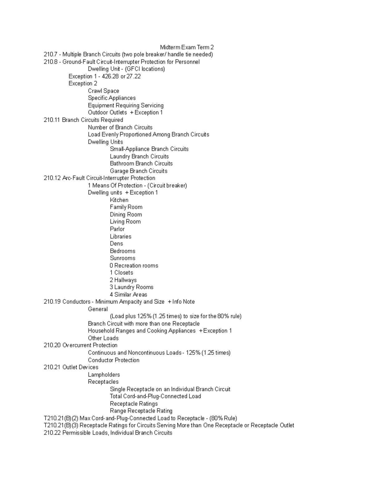 Midterm Exam 210.7: Multiple Branch Circuits & GFCI Protection - Studocu
